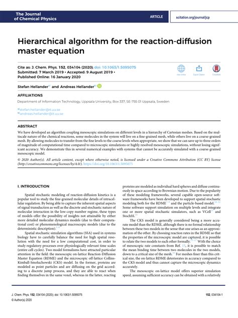 Pdf Hierarchical Algorithm For The Reaction Diffusion Master Equation