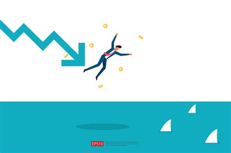 비즈니스 맨 캐릭터와 금융 위기 개념 화살표 감소 기호로 돈이 아래로 떨어질 글로벌 파산을 잃은 경제 사업 비용 감소 또는 이익 손실 가격에 대한 스톡 벡터 아트 및 기타