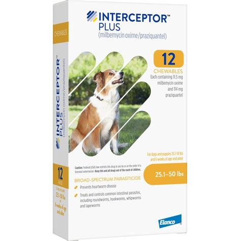 Interceptor Plus Chew For Dogs 251 50 Lbs Yellow Box 12 Chews 12