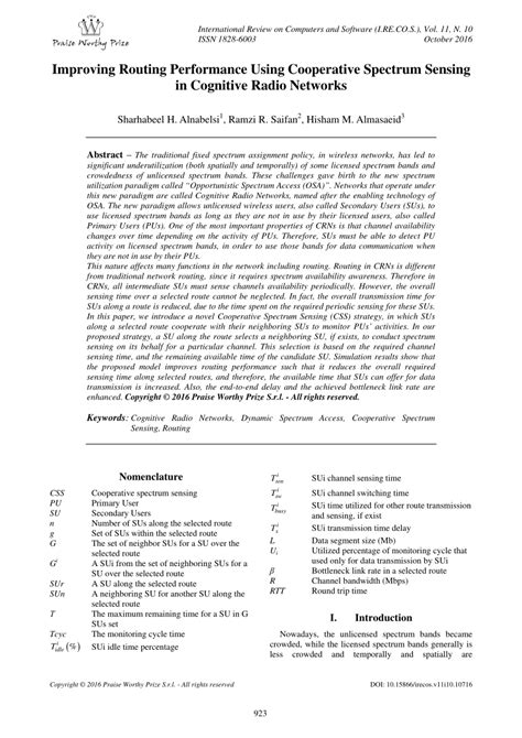 Pdf Improving Routing Performance Using Cooperative Spectrum Sensing
