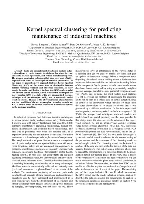 Pdf Kernel Spectral Clustering For Predicting Maintenance Of Industrial Machines