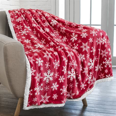 Pavilia Christmas Sherpa Throw Blanket Red Snowflake Warm Cozy