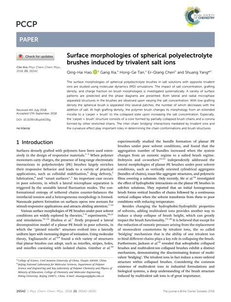 Pdf Surface Morphologies Of Spherical Polyelectrolyte Brushes Induced