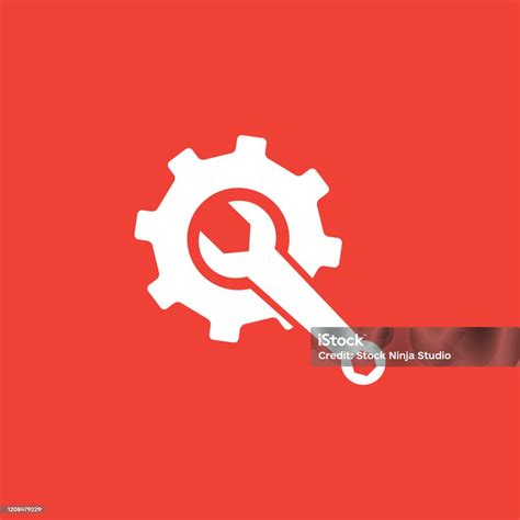 흰색 배경에 서비스 도구 빨간색 아이콘입니다 빨간 기어 바퀴 망치 플랫 스타일 벡터 일러스트 고정 기어에 대한 스톡 벡터 아트 및 기타 이미지 Istock