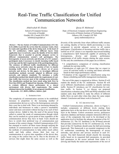 Pdf Real Time Traffic Classification For Unified Communication Networks