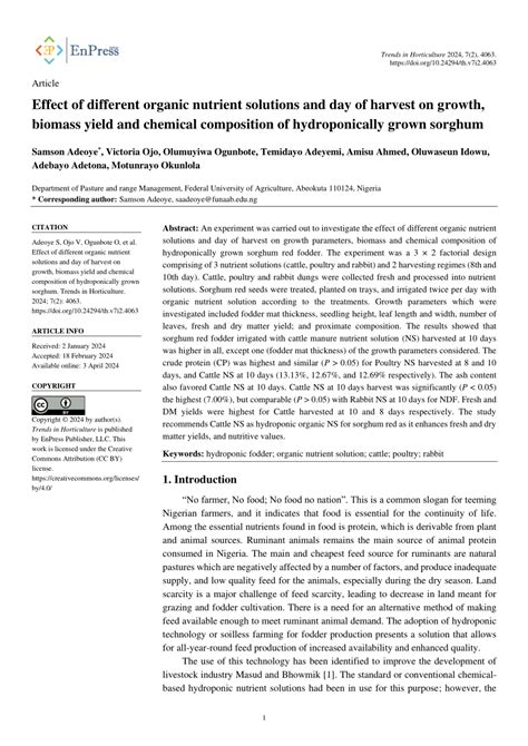 Pdf Effect Of Different Organic Nutrient Solutions And Day Of Harvest