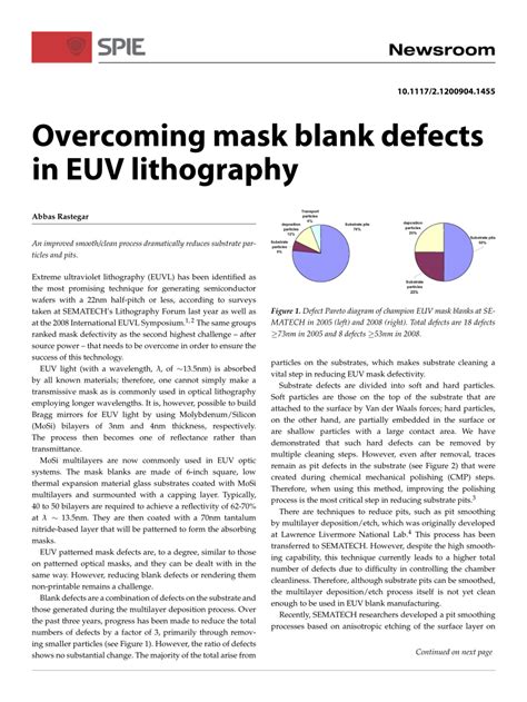 Pdf Overcoming Mask Blank Defects In Euv Lithography