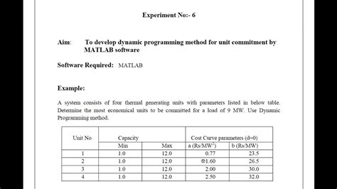 Exp No 6 To Develop Dynamic Programming Method For Unit Commitment