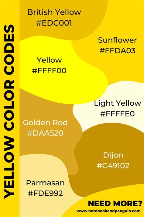 55 Shades Of Yellow With Hex Codes Names And Swatches Shades Of Yellow Color Color Palette