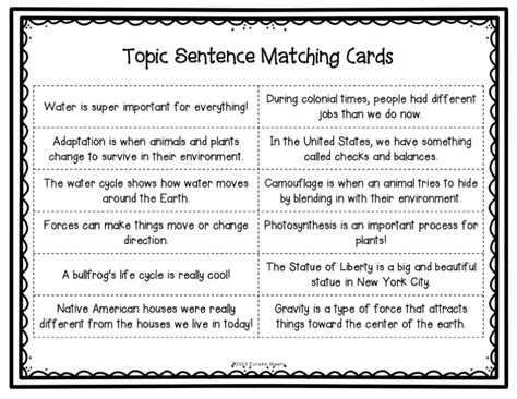 Free Topic Sentence Activities For Elementary Eureka Sheets