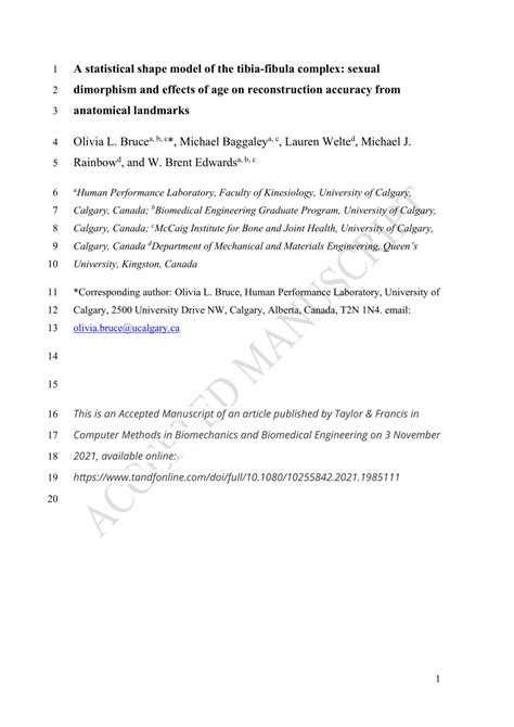 pdf a statistical shape model of the tibia fibula complex sexual