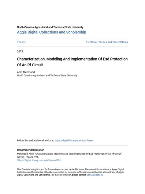 Characterization Modeling And Implementation Of Esd Protection Of Rf Ckt Pdf Electrostatic
