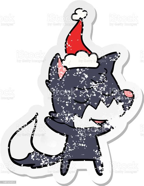 산타 모자를 쓴 여우의 친절한 손으로 그린 고민 스티커 만화 0명에 대한 스톡 벡터 아트 및 기타 이미지 0명 귀여운 그런지 이미지 기법 Istock
