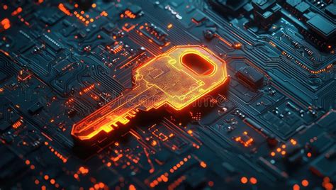 Glowing Key On Circuit Board Representing Cybersecurity And Digital
