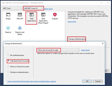 New Project Dialog Showing “individual User Accounts Radio” Selected
