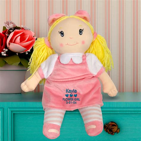 Embroidered Flower Girl Plush Dolly