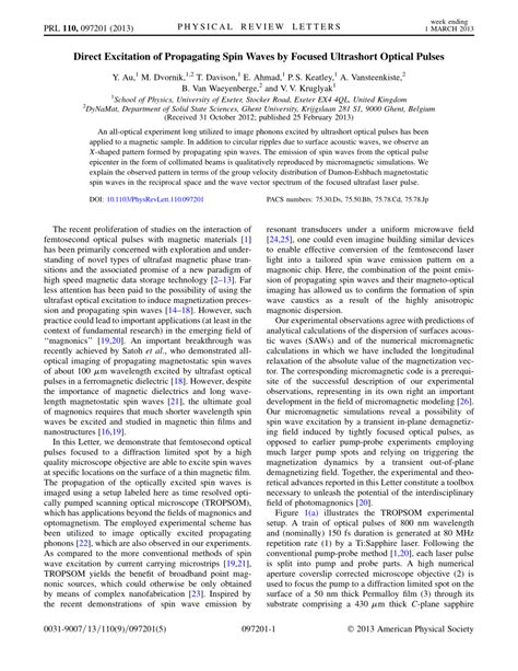 Pdf Direct Excitation Of Propagating Spin Waves By Focused Ultrashort