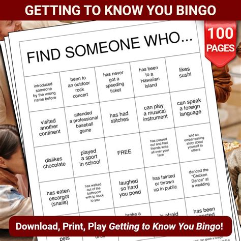 Getting To Know You Bingo Cards 100 Pages To Download And Print Get
