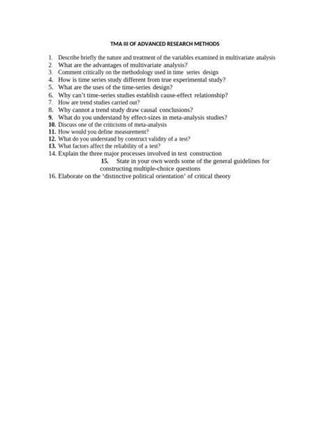 Tma Iii Of Advanced Research Methods Pdf