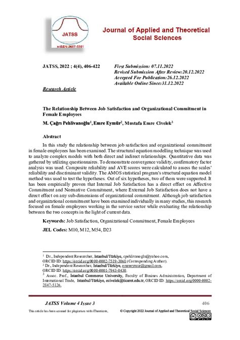 Pdf The Relationship Between Job Satisfaction And Organizational Commitment In Female Employees