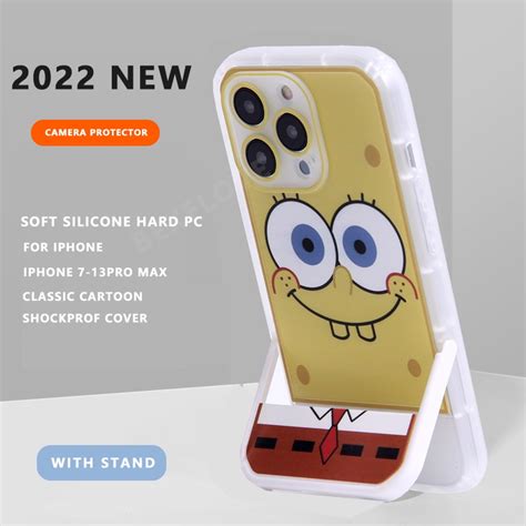 Luxury Cute Spongebob Stand Phone Casing For Iphone 11 12 13 14 Pro Max 7 8 Plus X Xr Xs Max