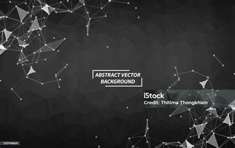 검은 다각형 배경 분자 및 통신 점으로 연결된 선 미니멀리즘 혼란 일러스트 배경입니다 과학 화학 생물학 의학 기술의 개념 0명에