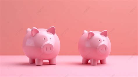 3d 렌더링으로 돈을 절약하는 개념을 보여주는 분홍색 배경에 있는 두 개의 분홍색 돼지 저금통의 전면 및 측면 보기 돼지 저금통 새끼 돼지 돈돼지 배경 일러스트 및