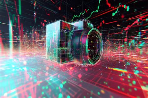 Vibrant Digital Landscape With Futuristic Neon Lights And Dynamic Data Flow Stock Illustration