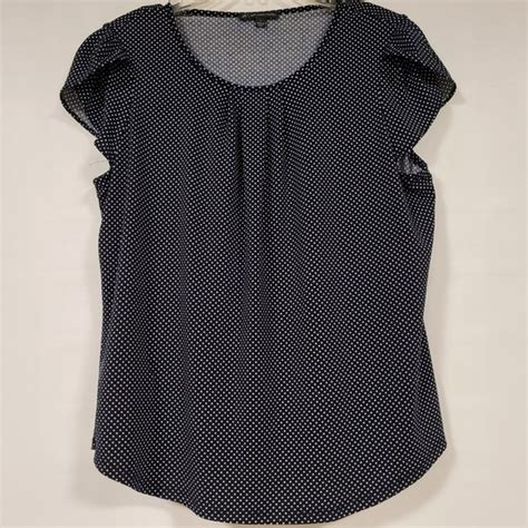 Adrianna Papell Tops Adrianna Papell Navy Polka Dot Blouse Size Large Poshmark