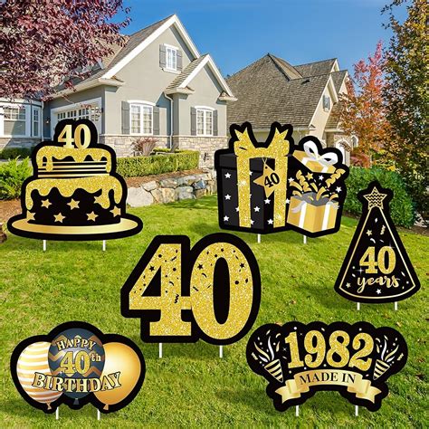 2mo Finance Japbor 6pcs Happy 40th Birthday Yard Sign Black Gold