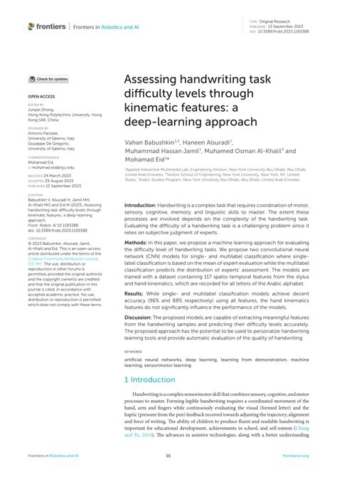 Pdf Assessing Handwriting Task Difficulty Levels Through Kinematic Features A Deep Learning