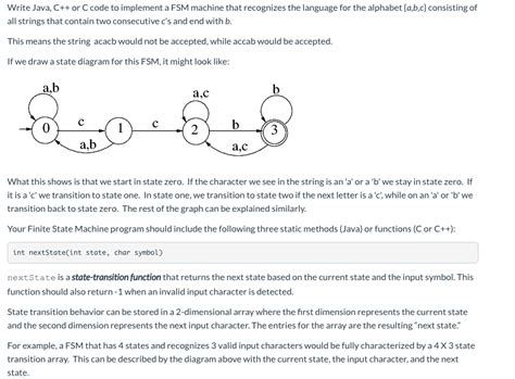 Solved Write Java C Or C Code To Implement A Fsm Machine