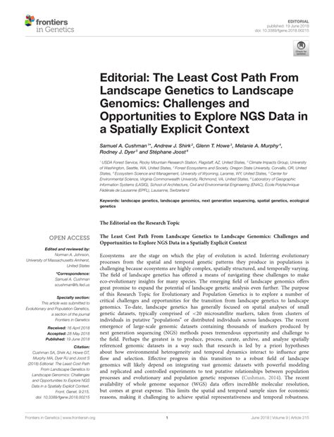 Pdf The Least Cost Path From Landscape Genetics To Landscape Genomics Challenges And
