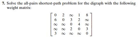 Solved 7 Solve The All Pairs Shortest Path Problem For The