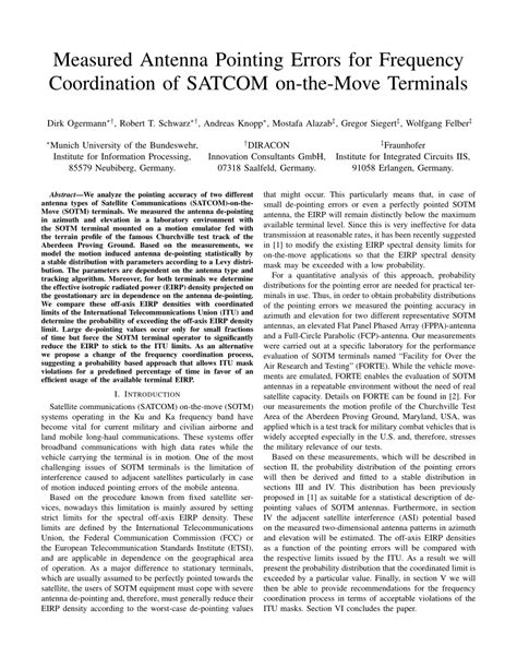 pdf measured antenna pointing errors for frequency coordination of