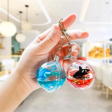Frutiger Aero Keychain Bubble Shape With Liquid And Floating Dolphin Skeuoss