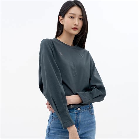 지센 여성 자수장식 라운드넥 긴팔 티셔츠 LCTSN DE 에누리 가격비교