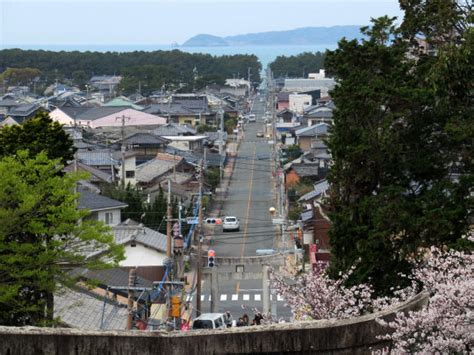 สถิติจำนวนคนเข้าหน้า ศาลเจ้ามิยาจิดาเกะ ทิวทัศน์ที่เห็นซากุระกับเสาโทริอิและทะเล ในเมืองฟุกุตสึ