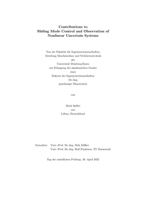 PDF Contributions To Sliding Mode Control And Observation Of Nonlinear Uncertain Systems