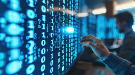 The Hand On Binary Code Screen Premium Ai Generated Image