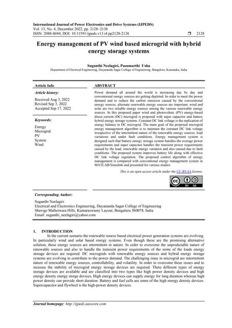 Energy Management Of Pv Wind Based Microgrid With Hybrid Energy Storage Systems Pdf Data