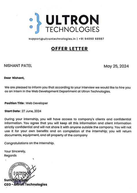 nishant patel on linkedin internship webdevelopment ultrontechnology