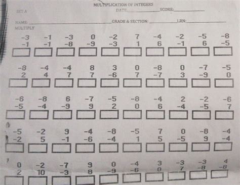 Solved Multiplication Of Integers Set A Date Score Namegrade And Section Lrn Multiply 3 1