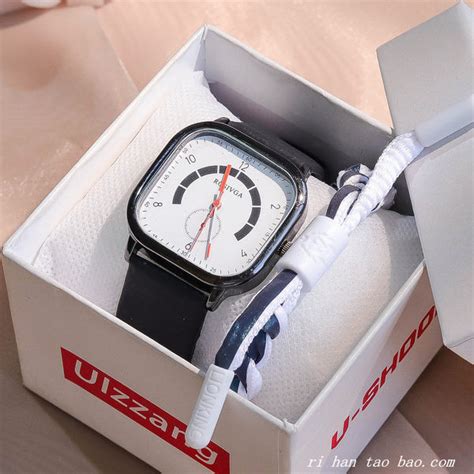 Badu Bg Мъжки часовник с квадратен циферблата и кожена каишка Badu Bg