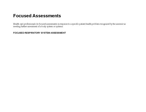 Focused Assessments For Additional Notes For Health Assessment