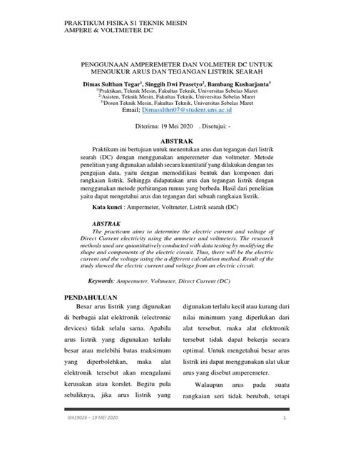Penggunaan Amperemeter Dan Voltmeter Dc Untuk Mengukur Arus Dan Tegangan Listrik Searah Pdf