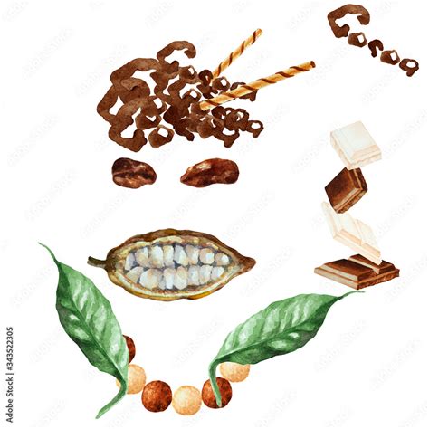 Abstract Cheerful Smiling Face Cocoa Pod Beans And Leaves Like Hands With Dark And White