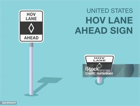 교통 규제 규칙 고립된 미국 Hov 차선 전방 표지판 전면 및 평면도 벡터 그림 템플릿입니다 거리에 대한 스톡 벡터 아트 및