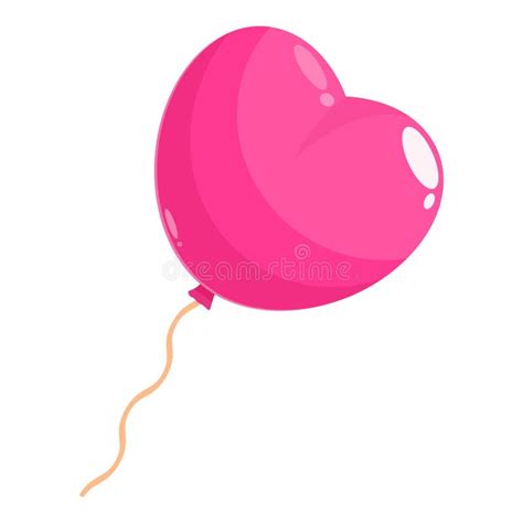 Pink Heart Shaped Balloon Floating With String On White Background Stock Vector Illustration