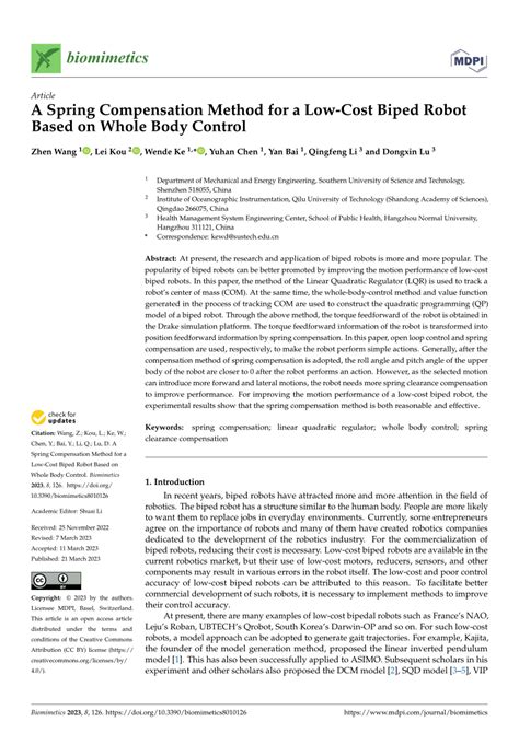 Pdf A Spring Compensation Method For A Low Cost Biped Robot Based On Whole Body Control